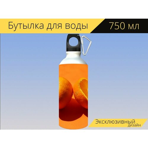 Бутылка фляга для воды "Апельсин, фрукты, еда" 750 мл. с карабином и принтом