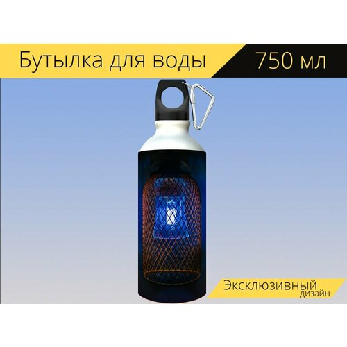 Бутылка фляга для воды "Напольная лампа, декоративный, украшение" 750 мл. с карабином и принтом