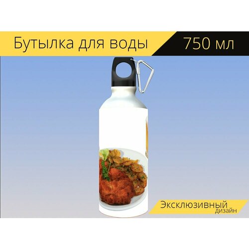 Бутылка фляга для воды "Еда, шницель, панированный" 750 мл. с карабином и принтом