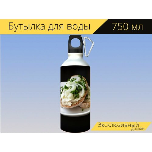 Бутылка фляга для воды "Бутерброд, сыр, плавленый сыр" 750 мл. с карабином и принтом