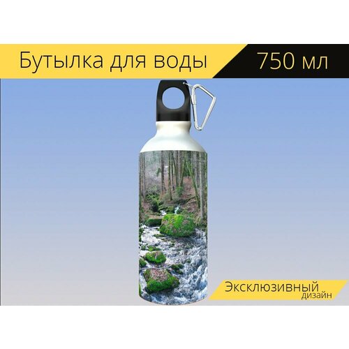 Бутылка фляга для воды "Торрент, форон, пейзаж" 750 мл. с карабином и принтом