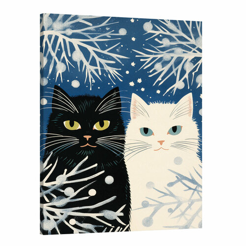 Интерьерная картина 50х70 "Синие коты в снегу"