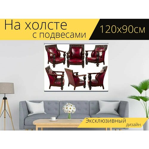 Картина на холсте "Кожаное кресло, стул, мебель" с подвесами 120х90 см. для интерьера