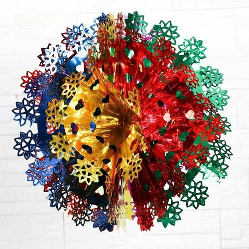 Новогодняя подвеска Зимнее волшебство "Сердечки, цветочки", шар фольгированный, 42 см