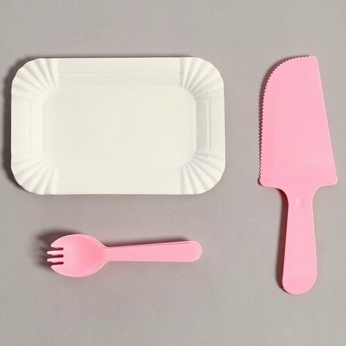Набор одноразовой посуды, 6 шт, цвет розовый (комплект из 14 шт)