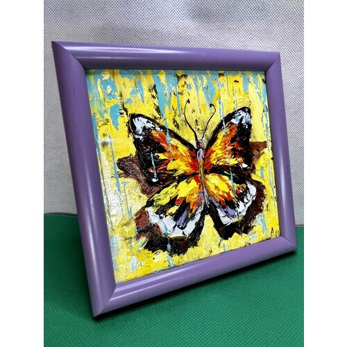 Картина "Бабочка" 13х13 см, в раме, маслом ручной работы