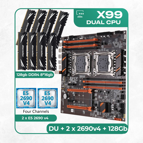 Комплект материнской платы X99: ZX-DU99D4 + 2 x Xeon E5 2690v4 + DDR4 128Гб Atermiter 2666Mhz 8х16Гб