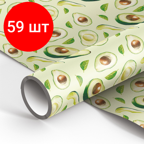 Комплект 59 шт, Упаковочная бумага глянц. 70*100см, MESHU "Avocado", 80г/м2