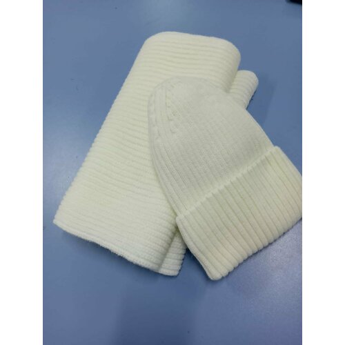 Комплект бини  Вязаный комплект шапка и шарф от прямого производителя, 2 предмета, размер 50/58, белый