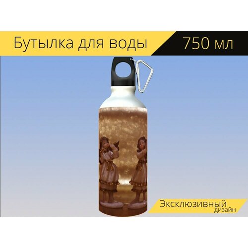 Бутылка фляга для воды "Ангел, два ангела, рождественское время" 750 мл. с карабином и принтом