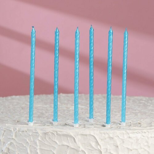 Свечи для торта "Классические" с подставкой, 13 см, 6 шт, голубые (комплект из 11 шт)