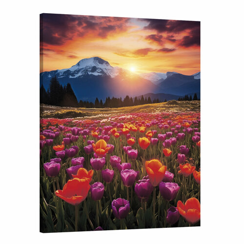 Интерьерная картина 50х70 "Весенний пейзаж с цветами"