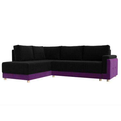 Угловой диван Лига-024 левый угол, Микровельвет черный, фиолетовый