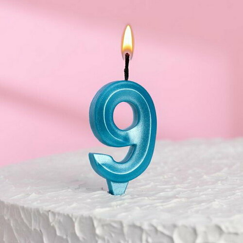 Свеча в торт "Грань", цифра "9", голубой металлик, 6.5 см