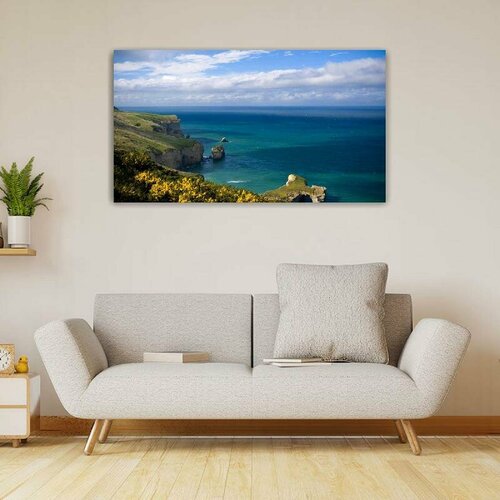 Картина на холсте 60x110 LinxOne "Облака океан трава даль" интерьерная для дома / на стену / на кухню / с подрамником