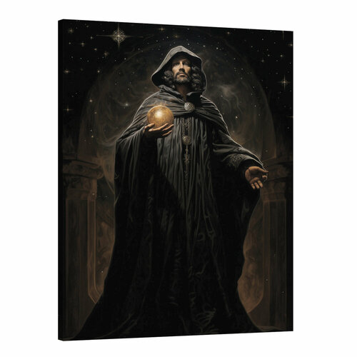 Интерьерная картина 50х70 "Портрет мага в мистической атмосфере: образ волшебства"