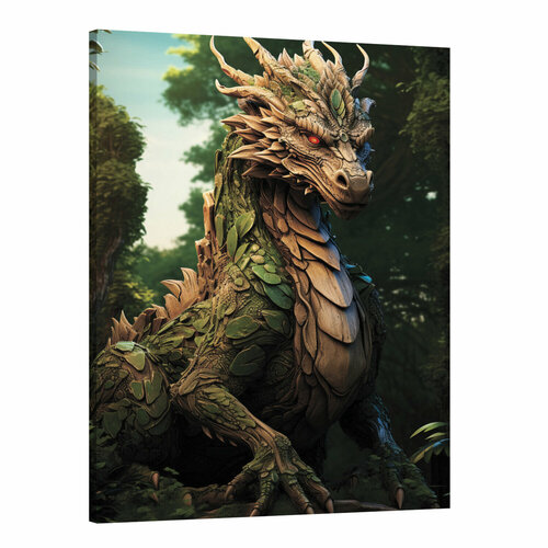 Интерьерная картина 50х70 "Деревянный дракон в зеленом окружении"