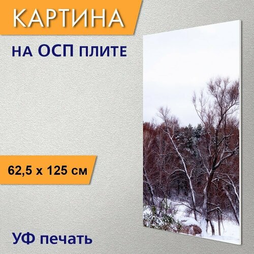 Вертикальная картина на ОСП "Лес, снег, дерево" 62x125 см. для интерьериа