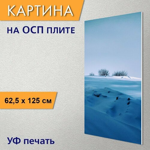 Вертикальная картина на ОСП "Снег, синий, зима" 62x125 см. для интерьериа