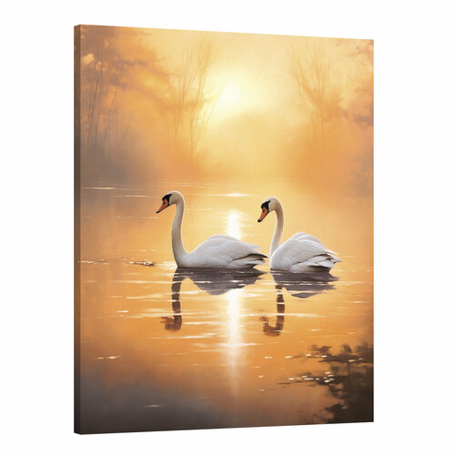 Интерьерная картина 50х70 "Лебеди в рассвете"