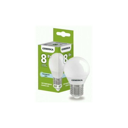 Светодиодная LED лампа IEK GENERICA шар G45 E27 8W(800lm) 6500K 6K 45x81 матовая LL-G45-08-230-65-E27-G (упаковка 14 штук)