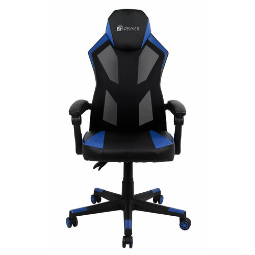 Кресло игровое Оклик 121G черный/синий сиденье черный/синий искусст. кожа/сетка с подголов. крестов. пластик черный