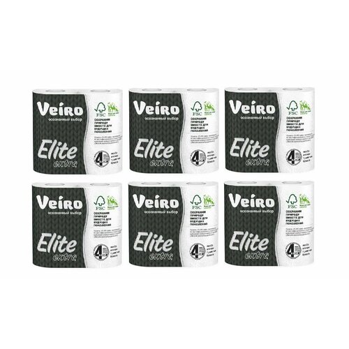 Veiro Туалетная бумага Elite Extra 4 слоя, 4 рулона, Белая, 6 упаковок