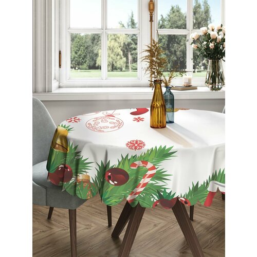 Скатерть круглая тканевая на стол JoyArty с рисунком "Украшение елки на новый год" 150 на 150 см