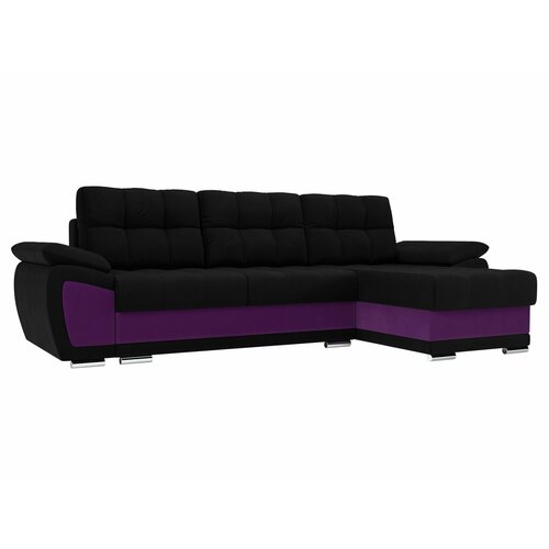 Угловой диван Нэстор правый угол, Микровельвет черный и фиолетовый