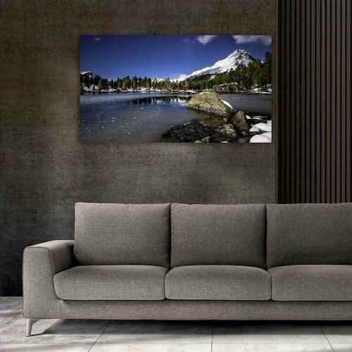 Картина на холсте 60x110 LinxOne "Осень снег озеро кантон" интерьерная для дома / на стену / на кухню / с подрамником