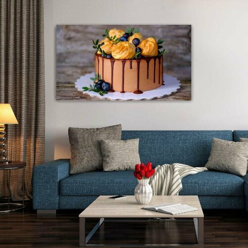 Картина на холсте 60x110 LinxOne "Торт мусс с профитролями и" интерьерная для дома / на стену / на кухню / с подрамником