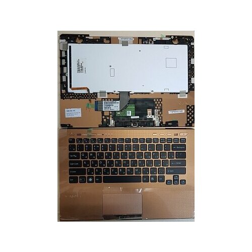 Клавиатура для ноутбука Sony Vaio VPC-SB, VPC-SD черная, верхняя панель в сборе (золотая)