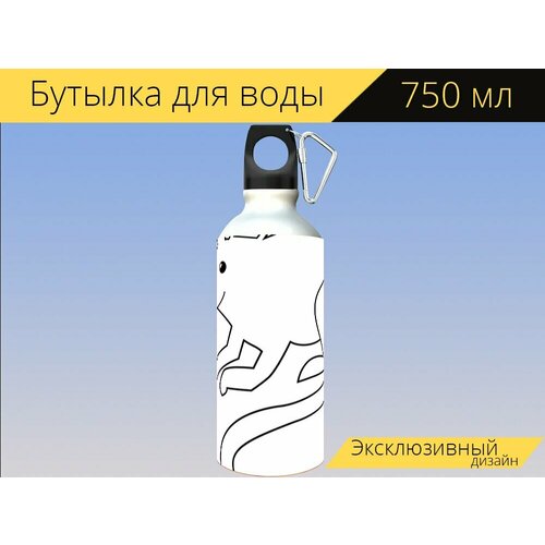 Бутылка фляга для воды "Мышь, грызун, крыса" 750 мл. с карабином и принтом