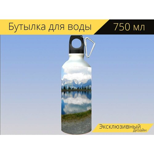 Бутылка фляга для воды "Озеро, гойнгамвильденкайзер, кайзергебирге" 750 мл. с карабином и принтом