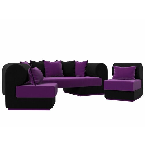Набор Кипр-3 (диван, 2 кресла), Микровельвет фиолетовый и черный