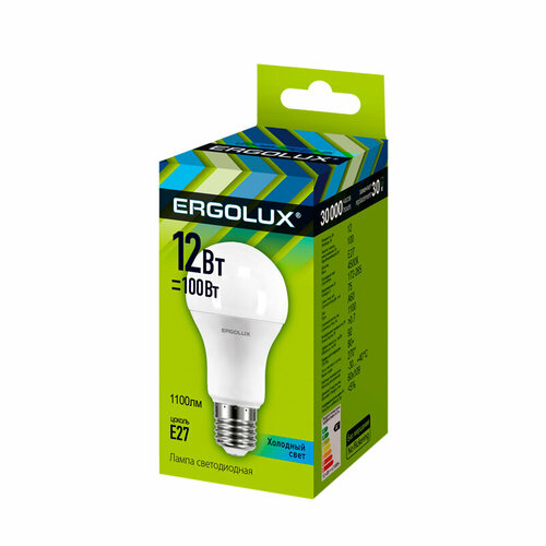 Лампа Ergolux LED-A60-12W-E27-4K ЛОН Холодный Свет 1 шт