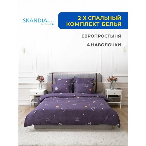 Комплект постельного белья SKANDIA design by Finland 2-x спальный с евро простыней, двухспальный, МикроСатин, 4 наволочки, X137 Геометрические фигуры