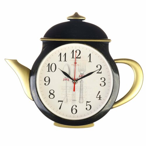 Часы настенные "Чайник", плавный ход, 29 х 34 см, d-18 см, чёрный 10200752
