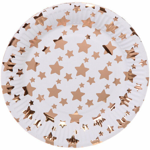 Тарелка бумажная 18 см в наборе 10 шт «Звездное синяие», розовое золото