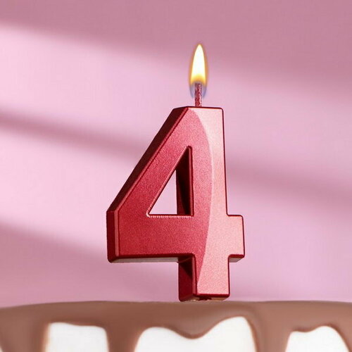 Свеча в торт на шпажке "Грань", цифра "4", 5 см, красная