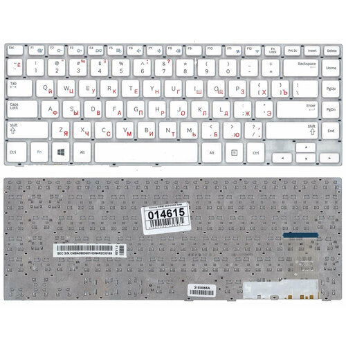 Клавиатура для ноутбука Samsumg NP370R4E белая без рамки, плоский Enter