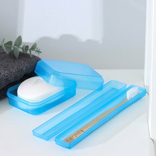 Футляр для зубной щётки с мыльницей SKYPHOS, набор дорожный, 2 предмета, цвет микс