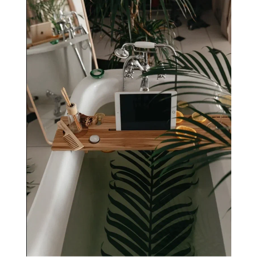 Доска-столик для ванны дубоваяРелакс/ Полка для ванной/ деревянная подставка/ подарок/ полочка для вина, планшета/ столик для ванной из дерева