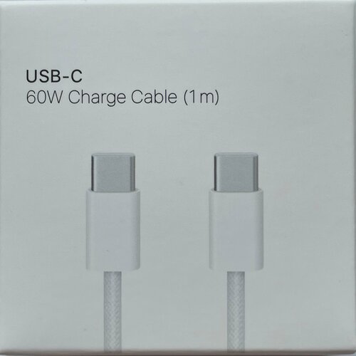Кабель USB-C - USB-C для быстрой зарядки, 60 Вт, 1м, белый / совместим с новыми MacBook, iPad, iPhone 15 / BUT-STOR/
