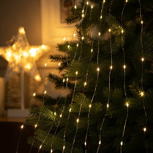 Светодиодная гирлянда "Дреды", новогодняя электрогирлянда нить для украшения дома и на елку, роса 1.5 м, праздничный декор на новый год, серебристая нить, теплое белое свечение, 125 LED фонариков, IP20, 12 В