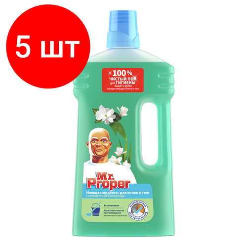 Комплект 5 шт, Средство для мытья пола и стен 1 л, MR.PROPER (Мистер Пропер), "Горный ручей и прохлада", MP-81519421