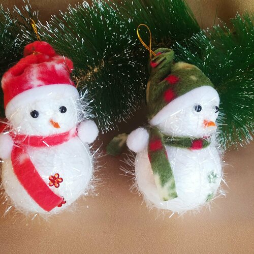Украшение ёлочное "Снеговик с шарфом" 14 см, (набор 2шт)красный и зеленый