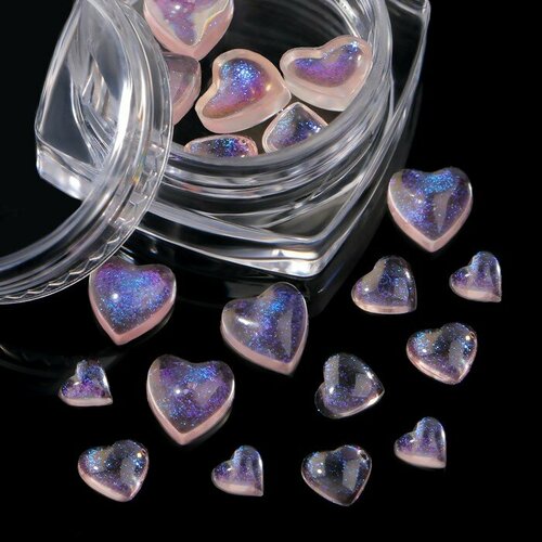 Декоративные элементы для ногтей 3D бан сердца с блёстками полупрозрач роз разноцв пакет QF 9855084