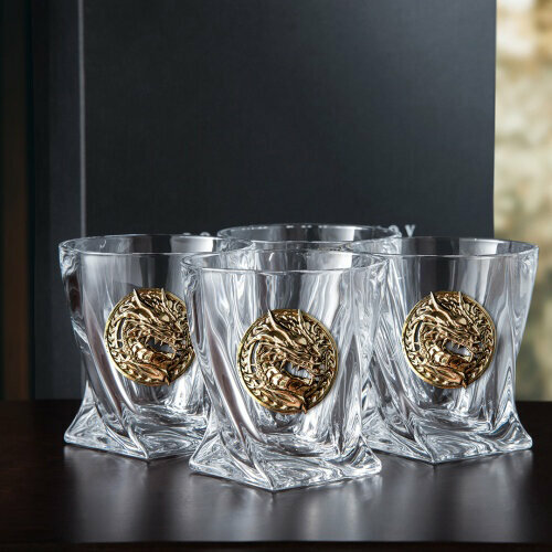 Набор из 4-х бокалов для виски с камнями для виски «Четыре дракона»