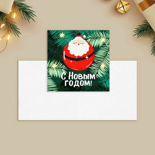 Открытка-мини "С Новым годом!", красный шар 7 x 7 см, 10 шт.